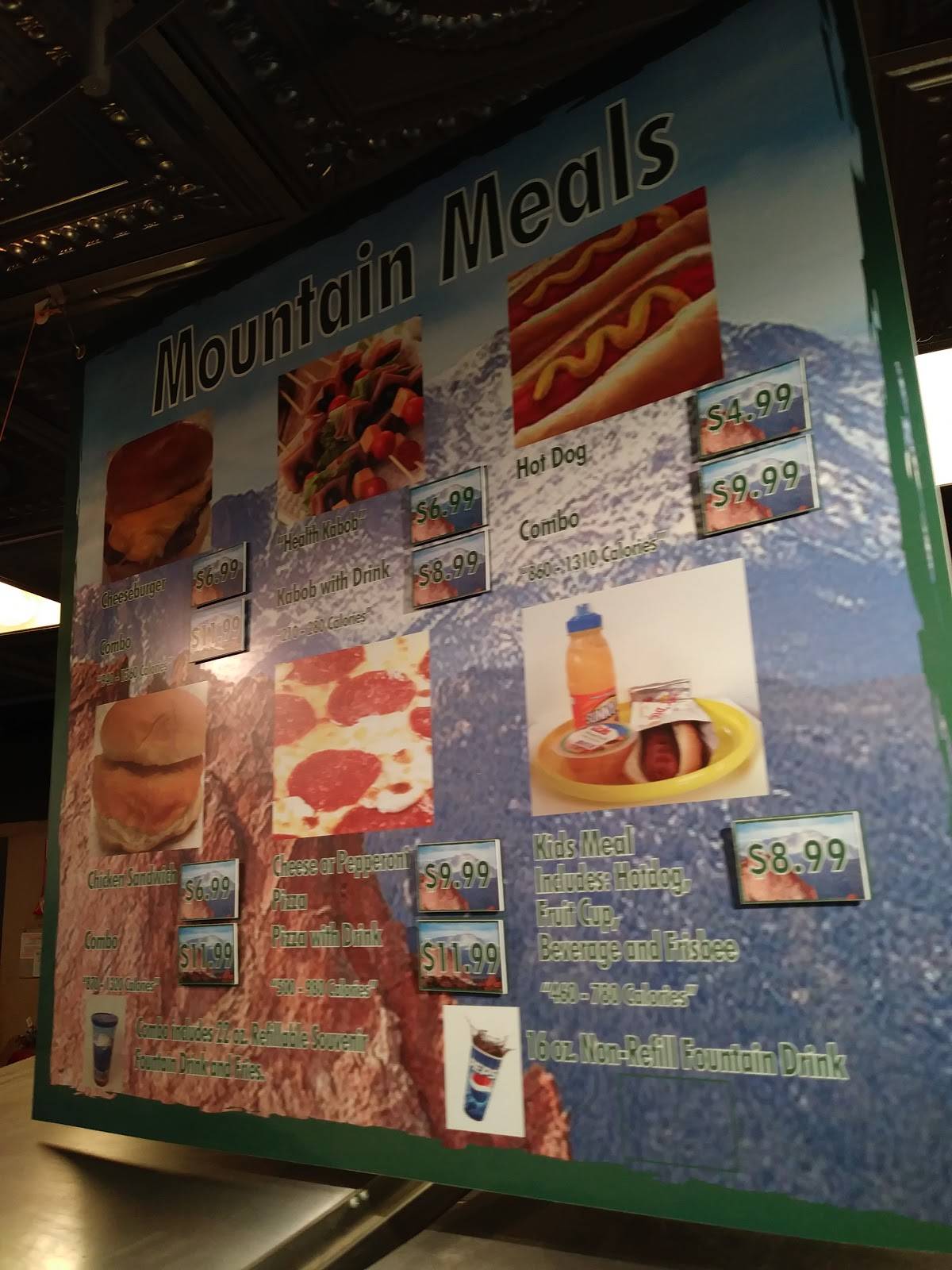 Menu at Pikes Peak Summit House restaurant, USA