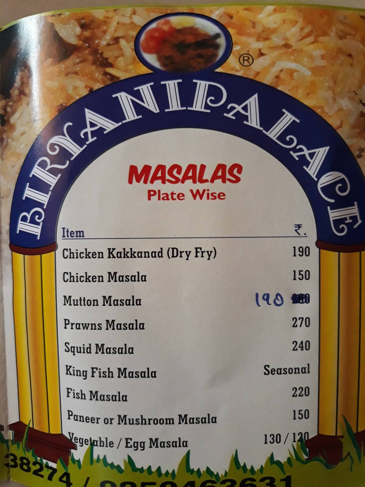Menu at Biryani Palace, Penha de França, BB Borkar Road