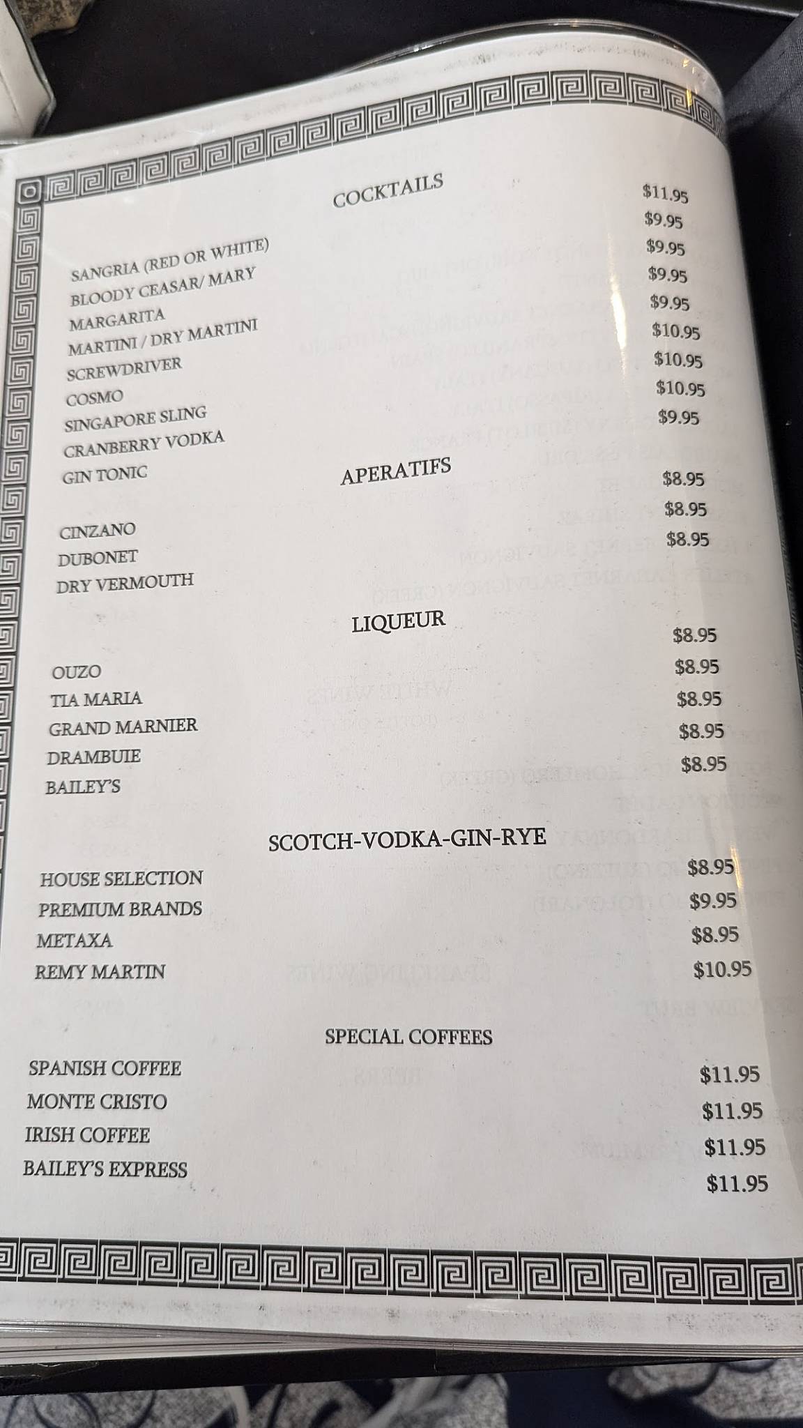 Menu at Pilos Restaurant, Ottawa