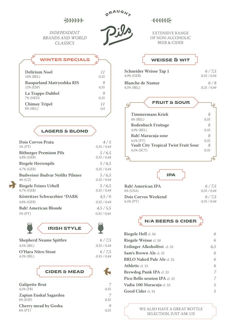 Menu at Pils Grill Eatery restaurant, Lisbon
