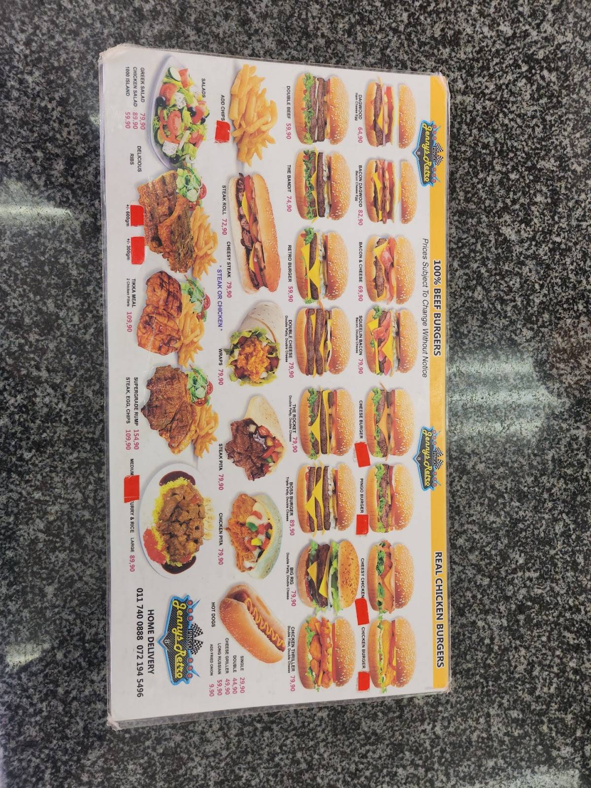 Menu at Pingo restaurant, Brakpan, Sherwood Shopping Centre