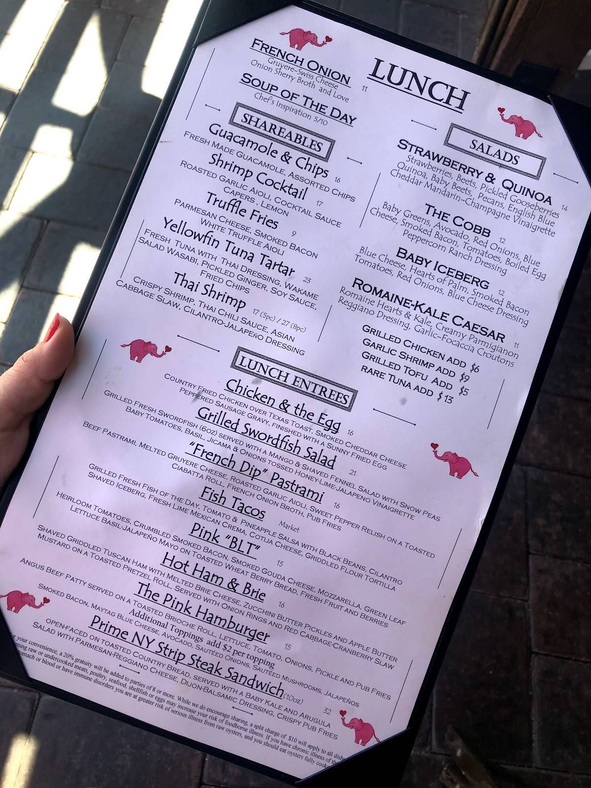 Menu at Pink Elephant pub & bar, Boca Grande