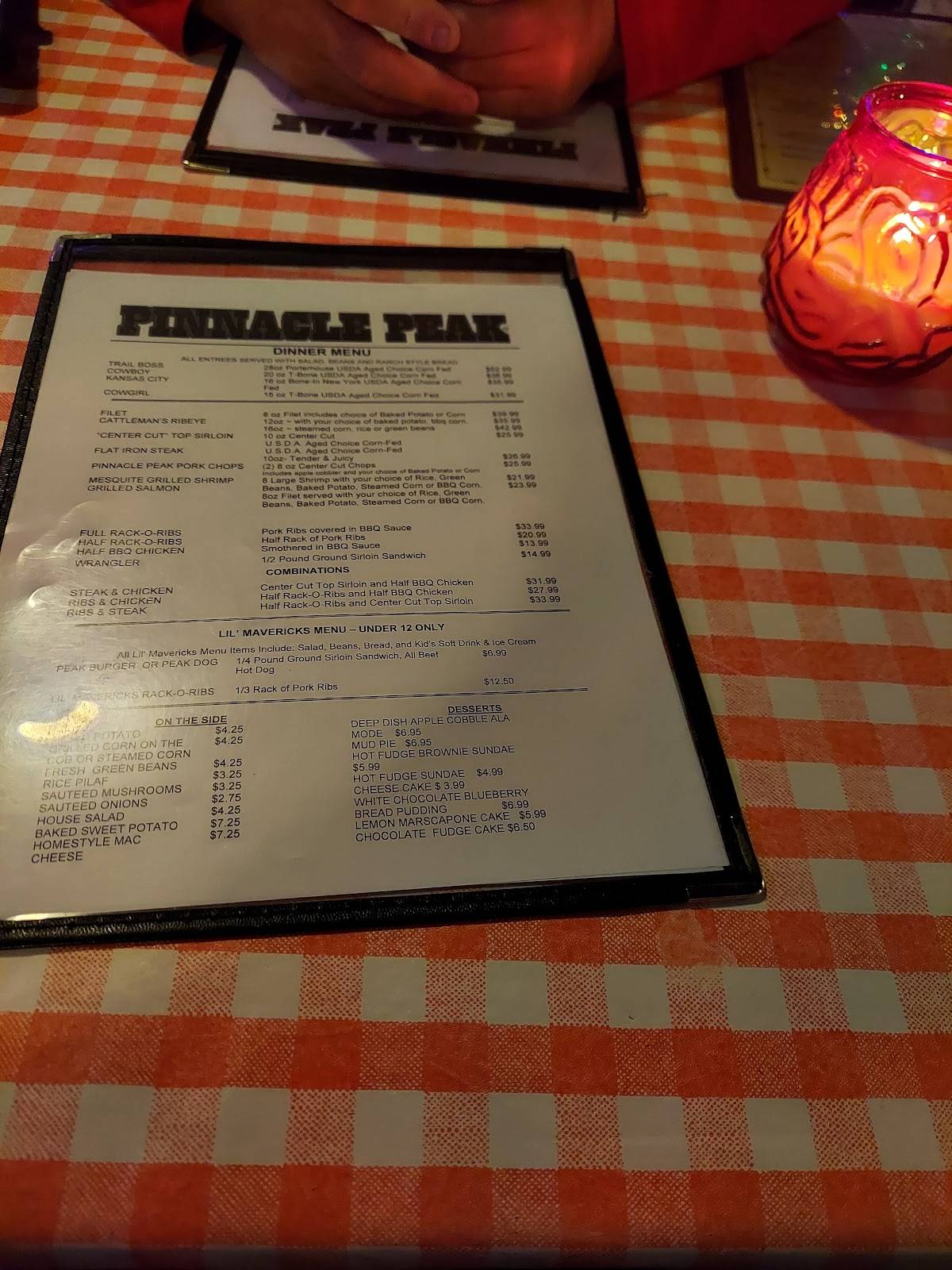 Menu at Pinnacle Peak Steakhouse, San Dimas
