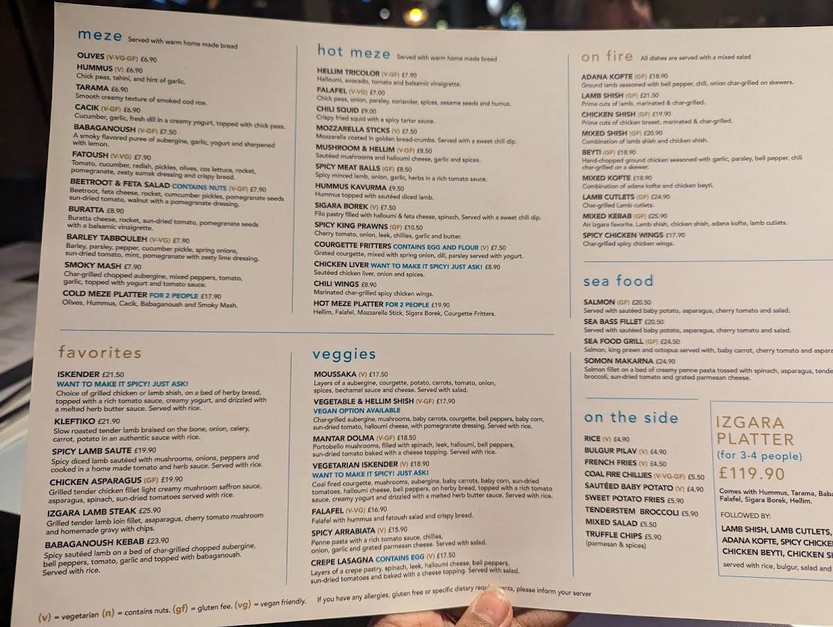 Menu at Izgara restaurant, Pinner, 302 Uxbridge Rd