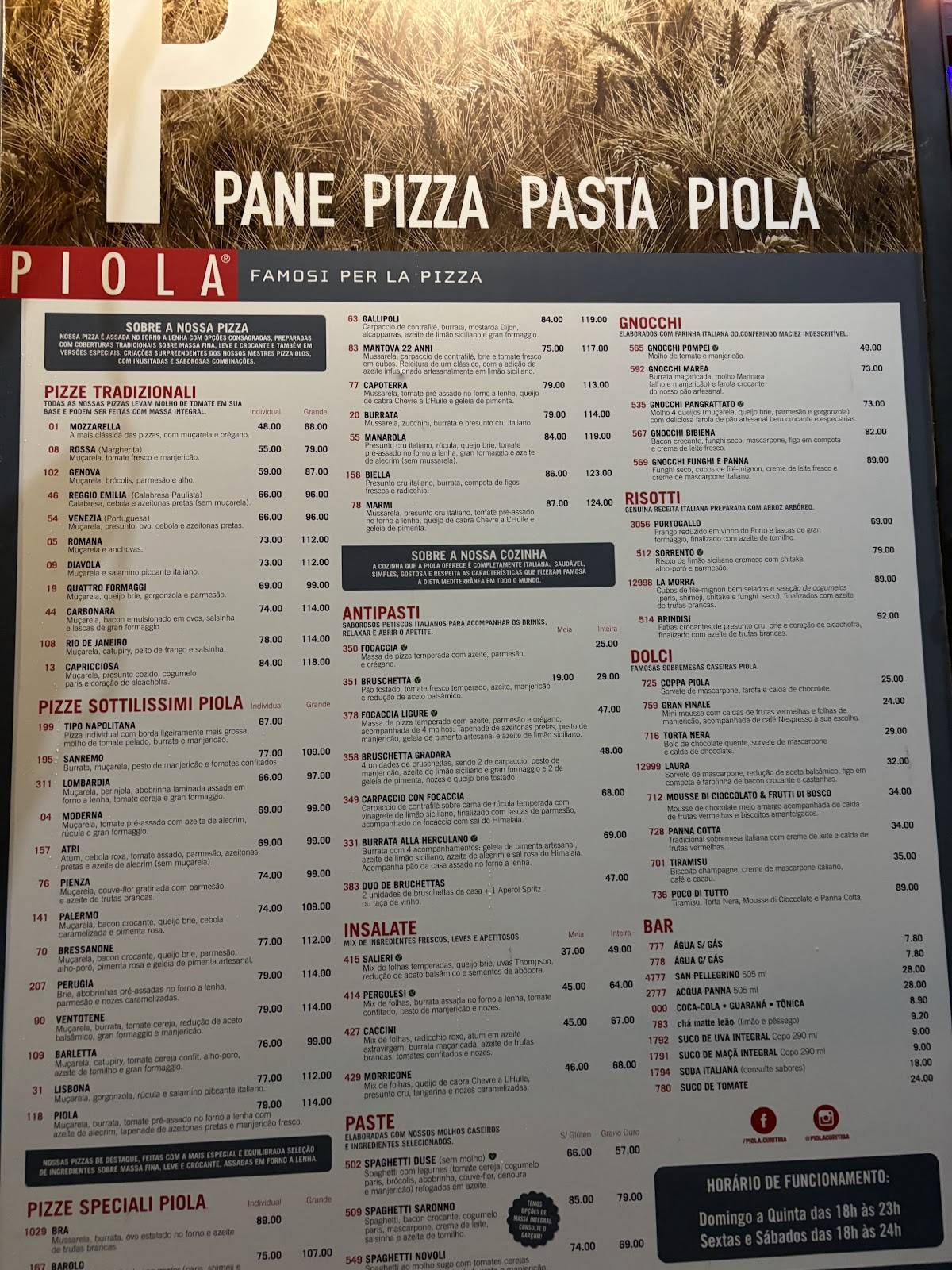 Menu em Piola Curitiba pub & Bar, Curitiba