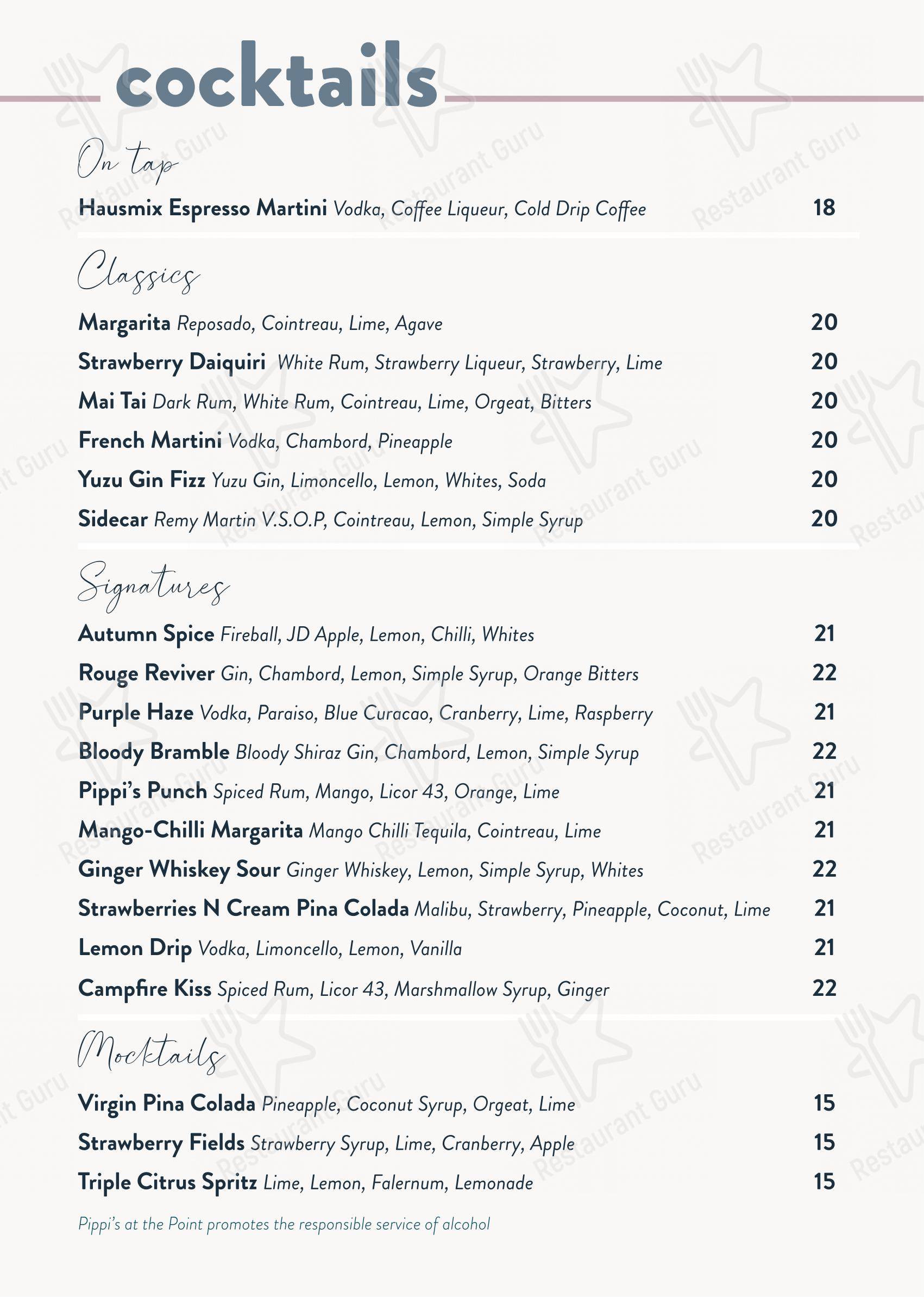 Menu at Pippi's At The Point Hotel pub & bar, Speers Point