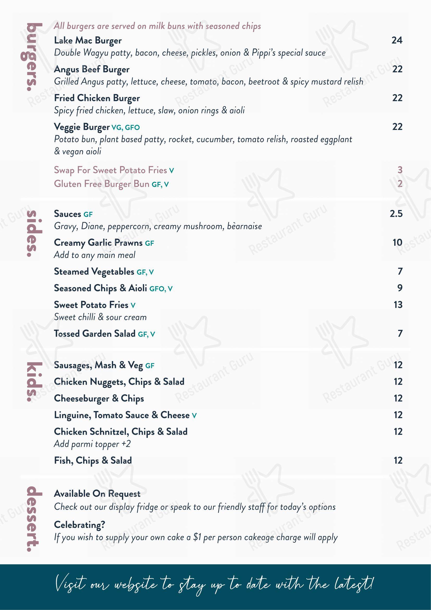 Menu at Pippi's At The Point Hotel pub & bar, Speers Point