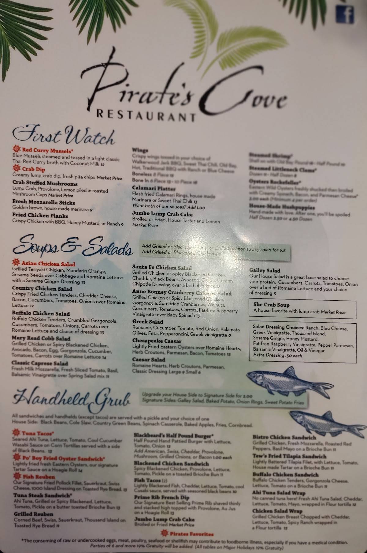 Menu at Pirate's Cove Restaurant, Chesapeake