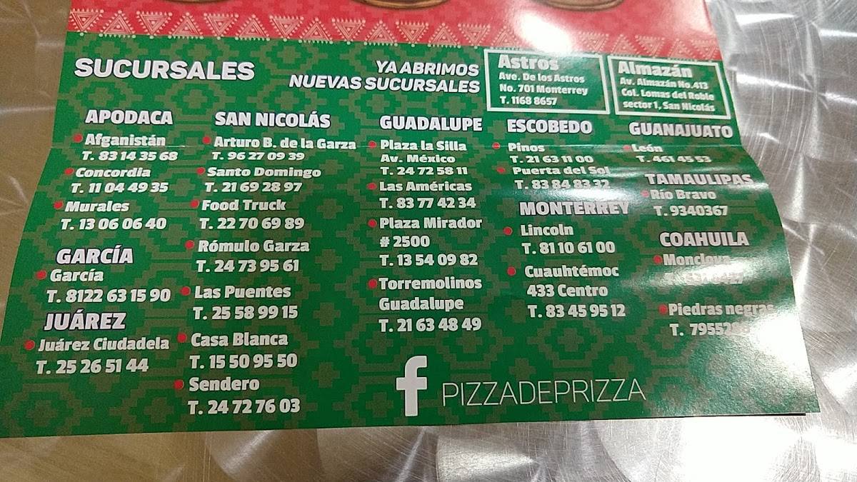 Carta del restaurante Pizza Deprizza Los Murales, Apodaca