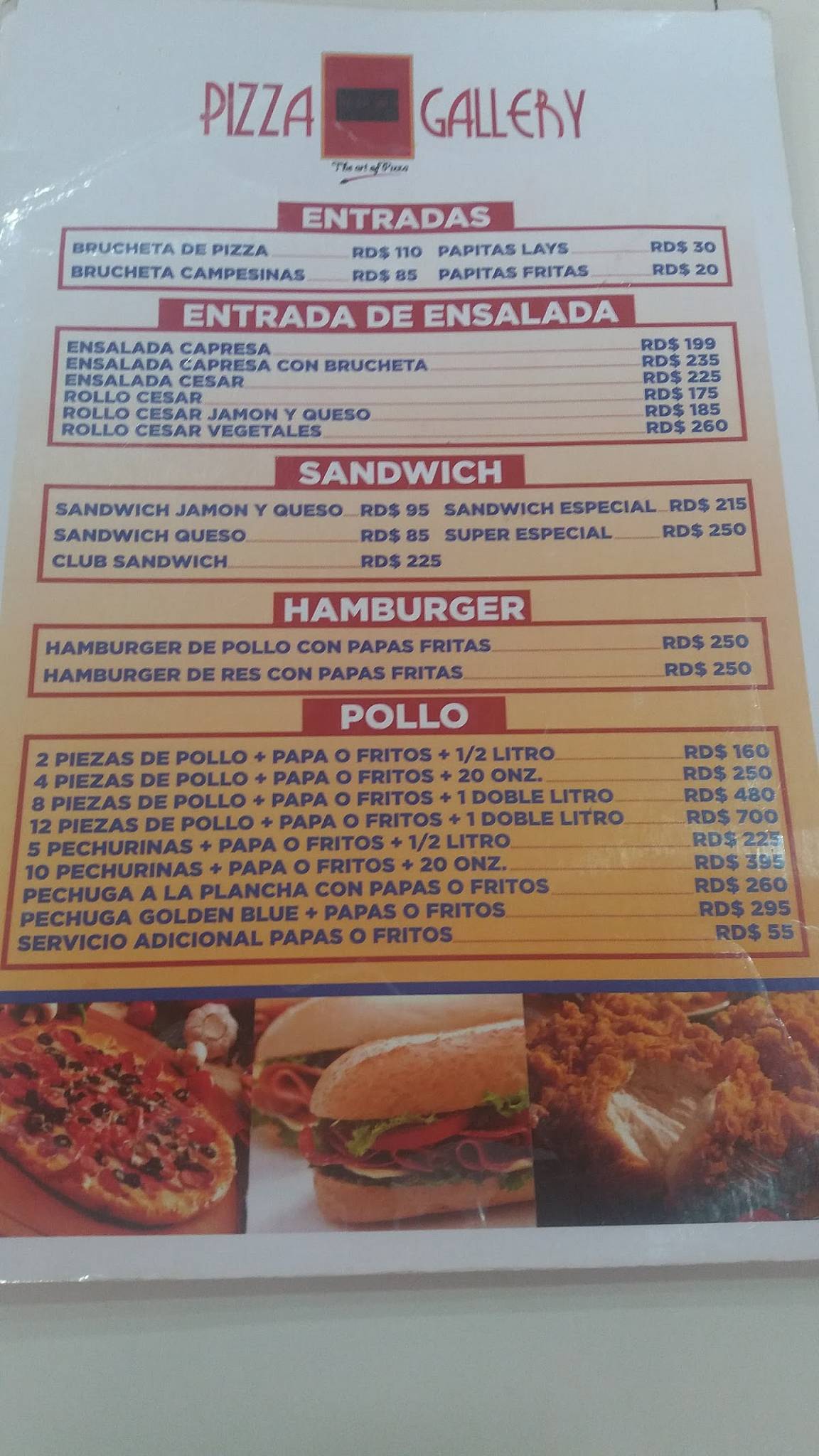 Menu at Pizza Gallery restaurant, Bajos de Haina, Carr. Sánchez Vieja
