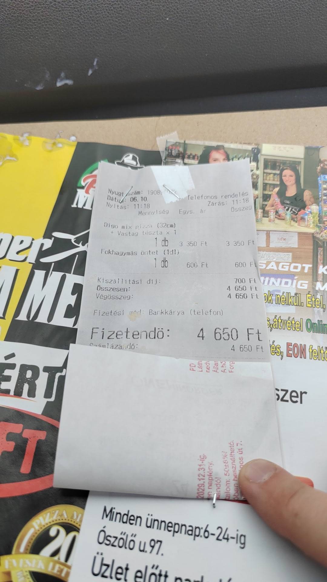 Menu at Pizza Maffia restaurant, Nyíregyháza