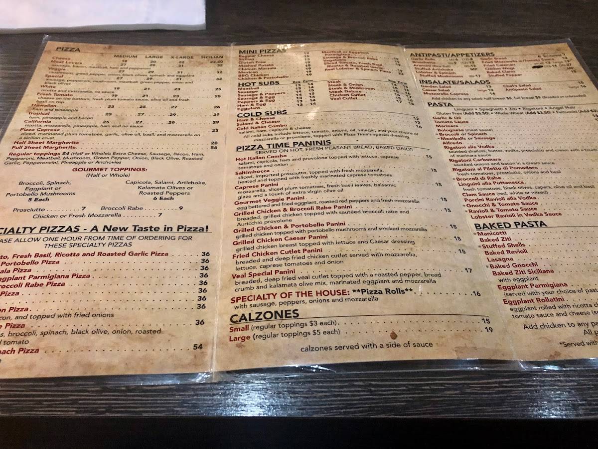 Menu at Pizza Time pizzeria, Boca Raton, SW 2nd Ave #7000