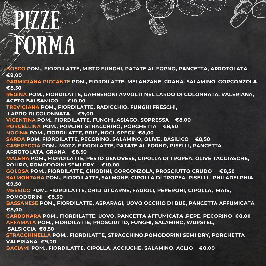 Carta de pizzería Pizza forma, Noventa Vicentina