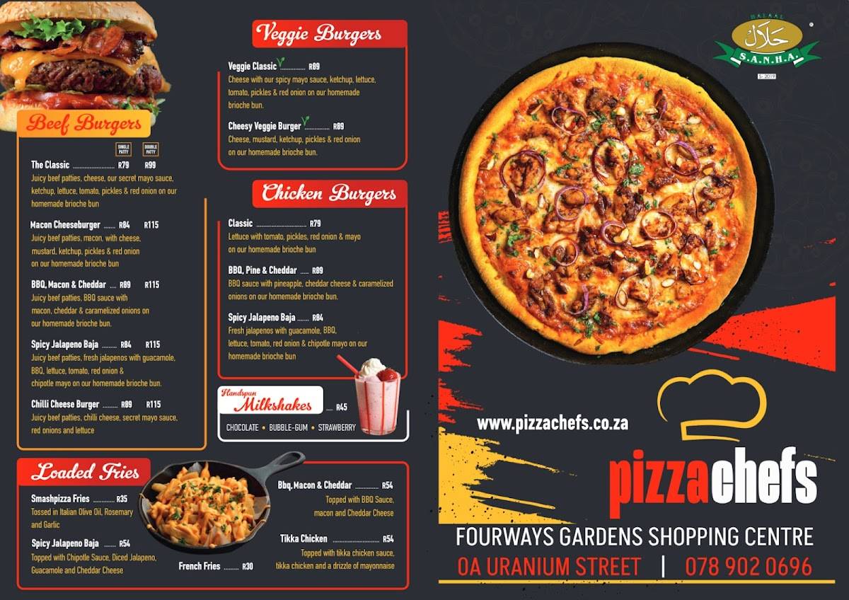 Carta de pizzería PizzaChefs Fourways Gardens Shopping Centre (Halaal ...
