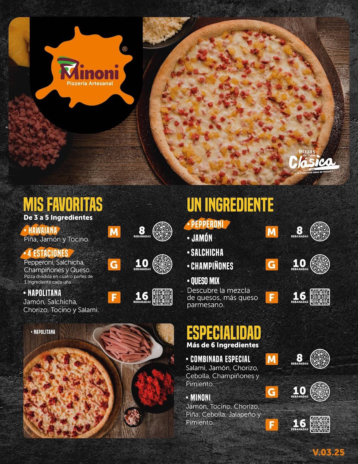 Carta del restaurante Pizzas Minoni, Nanchital
