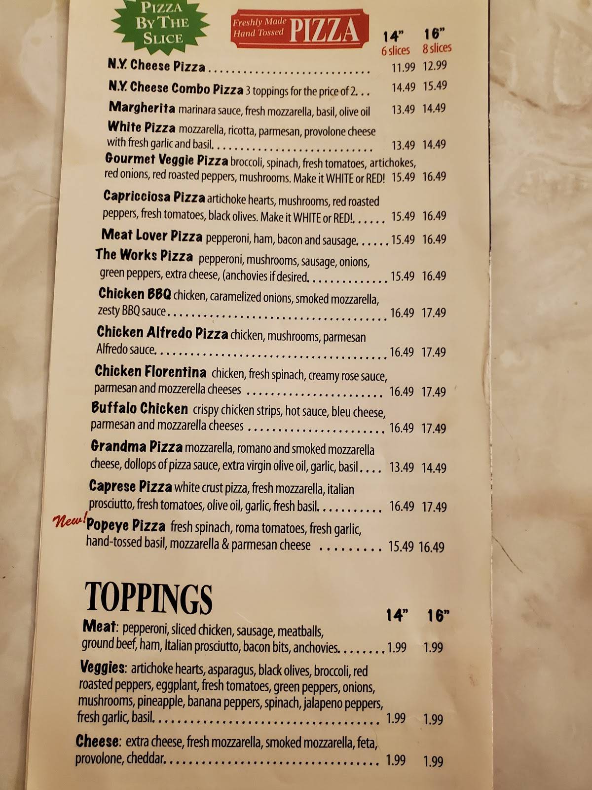 Menu at 1978 New York Pizzeria, Pasadena