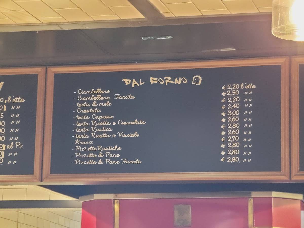 Menu at Antico Forno Roscioli pizzeria, Rome