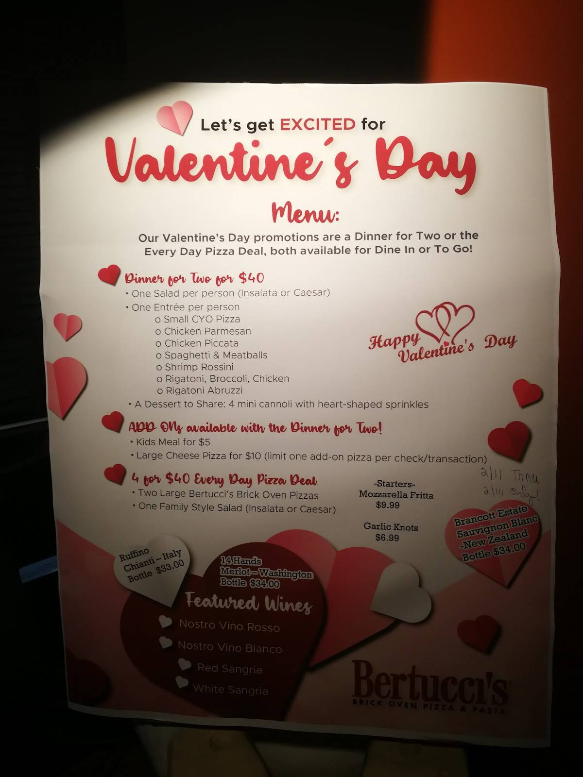 Menu at Bertucci's Italian Restaurant, Darien