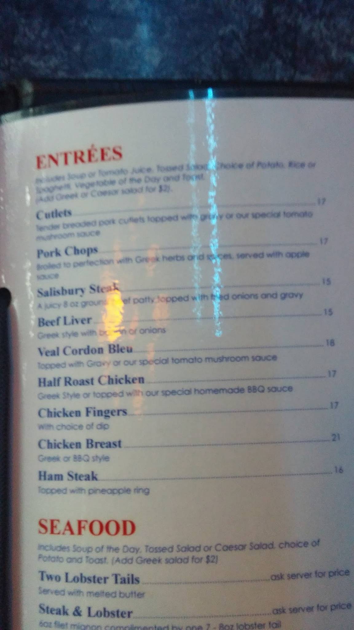 Menu at Blue Diamond Restaurant, Saskatoon