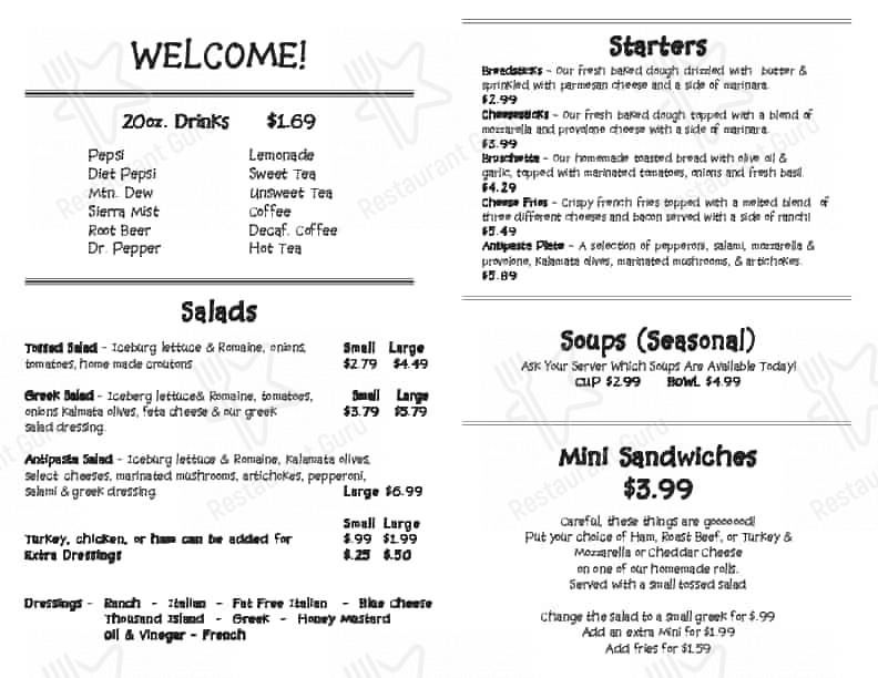 Menu at Blue Ridge Pizza Company pizzeria, Etowah