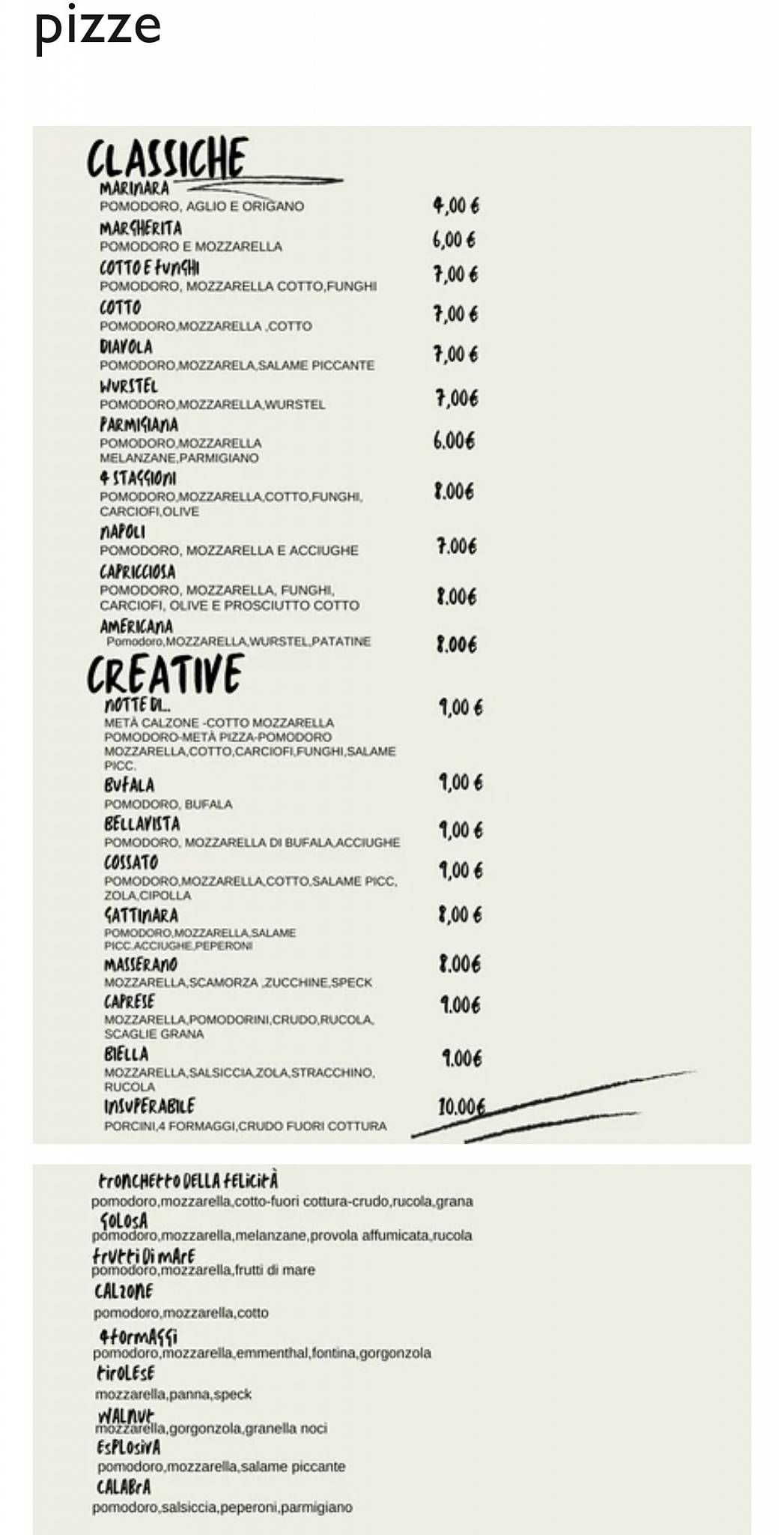Menu da Pizzeria Da Asporto Da Zio Beppe Cossato, Cossato