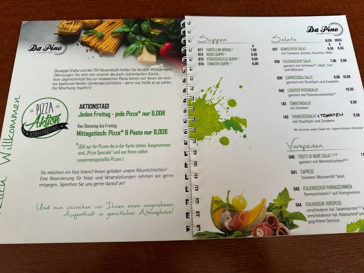 Speisekarte von Pizzeria Da Pino, Neuenstadt am Kocher
