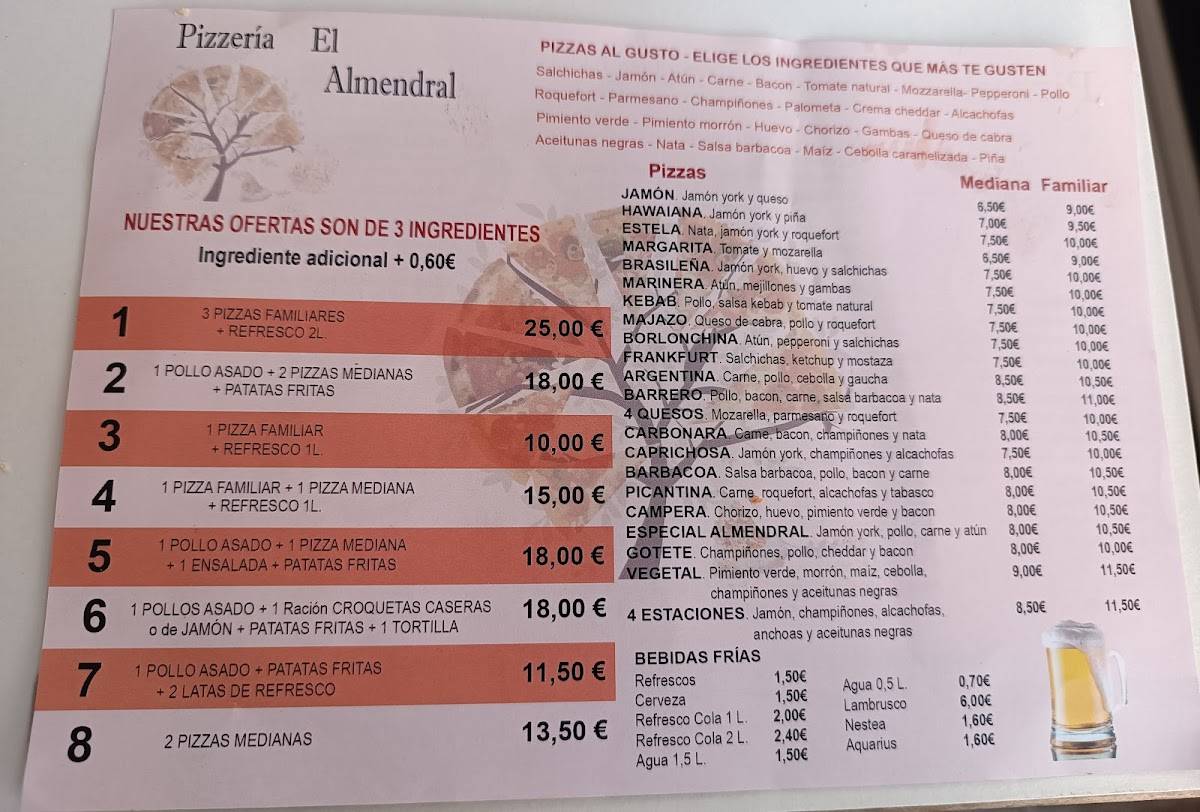 Carta de Pizzeria El Almendral San Fernando, San Fernando