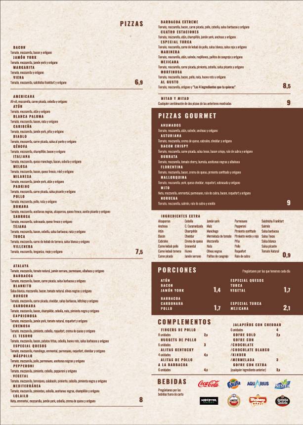 Carta de Pizzería El Tesoro, Villena