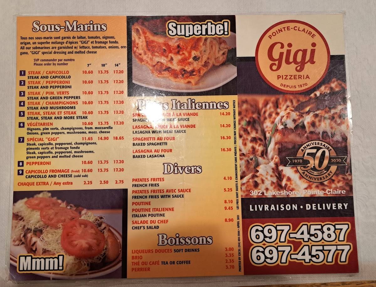 Menu at Gigi Pizzeria, Pointe-Claire