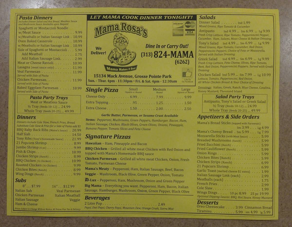 Menu at Mama Rosa's Pizzeria, Grosse Pointe Park