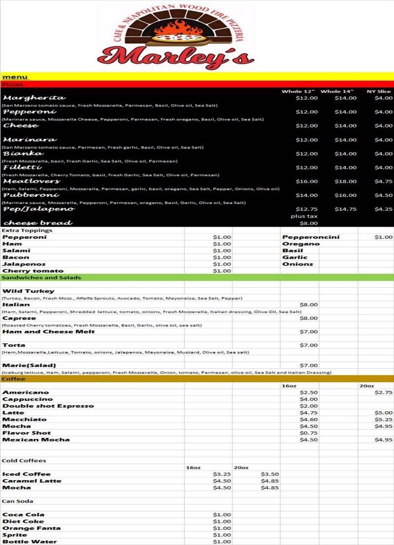 Menu at Marley's Cafe, Chula Vista, Eastlake Pkwy