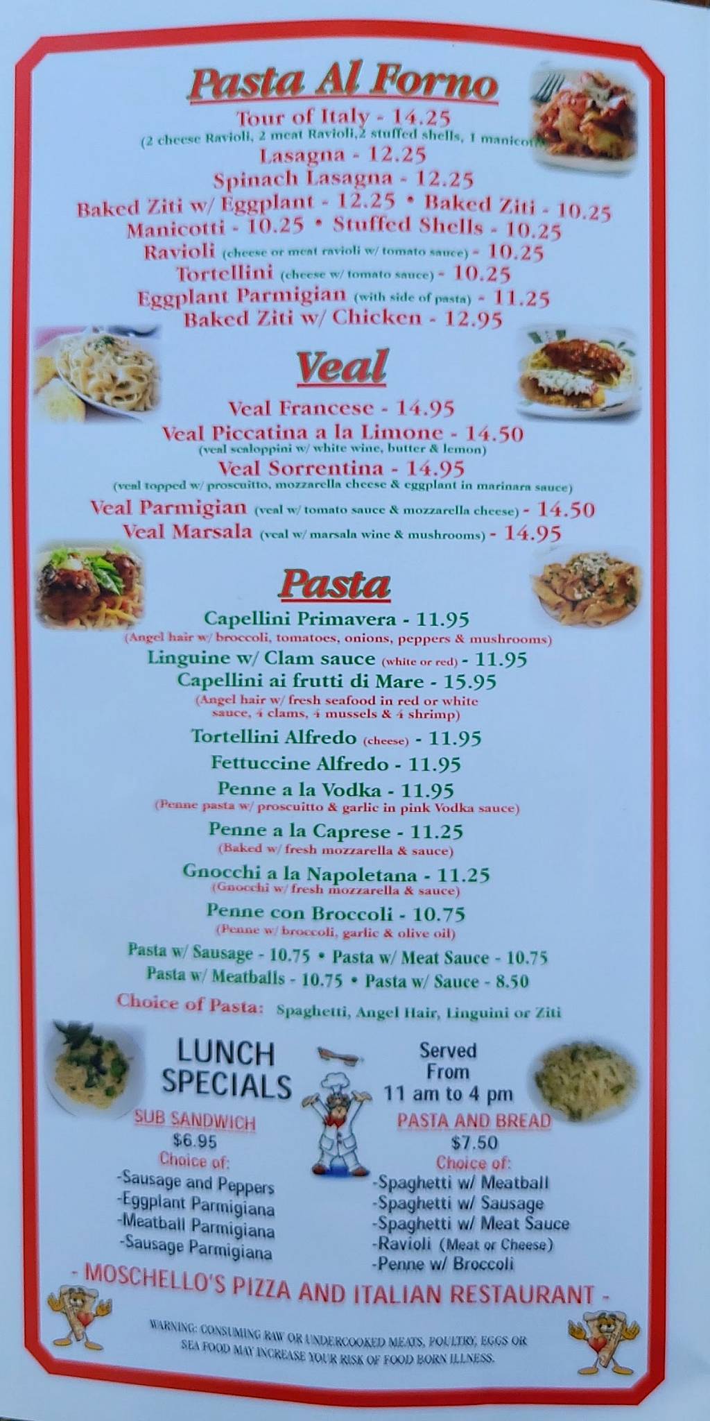 Menu at Moschello's Pizza pizzeria, Homosassa