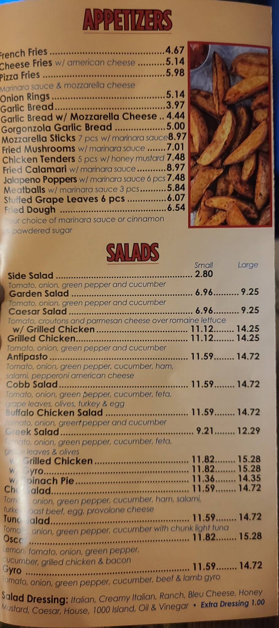 Menu at Oscar's Pizza Restaurant, Ludlow