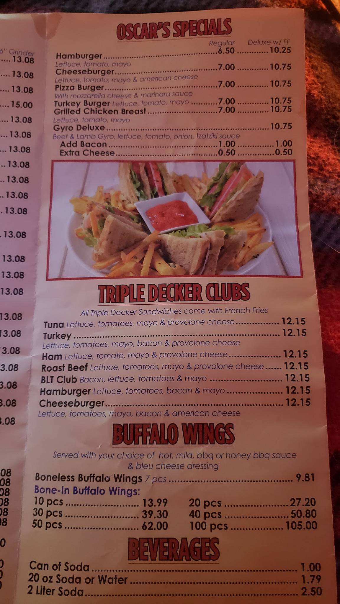 Menu at Oscar's Pizza Restaurant, Ludlow