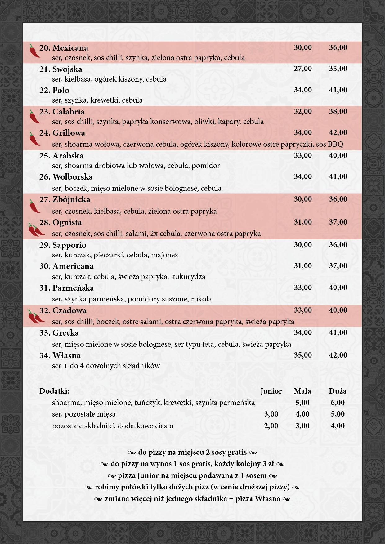 Menu at Pizza Agapi restaurant, Wolbórz