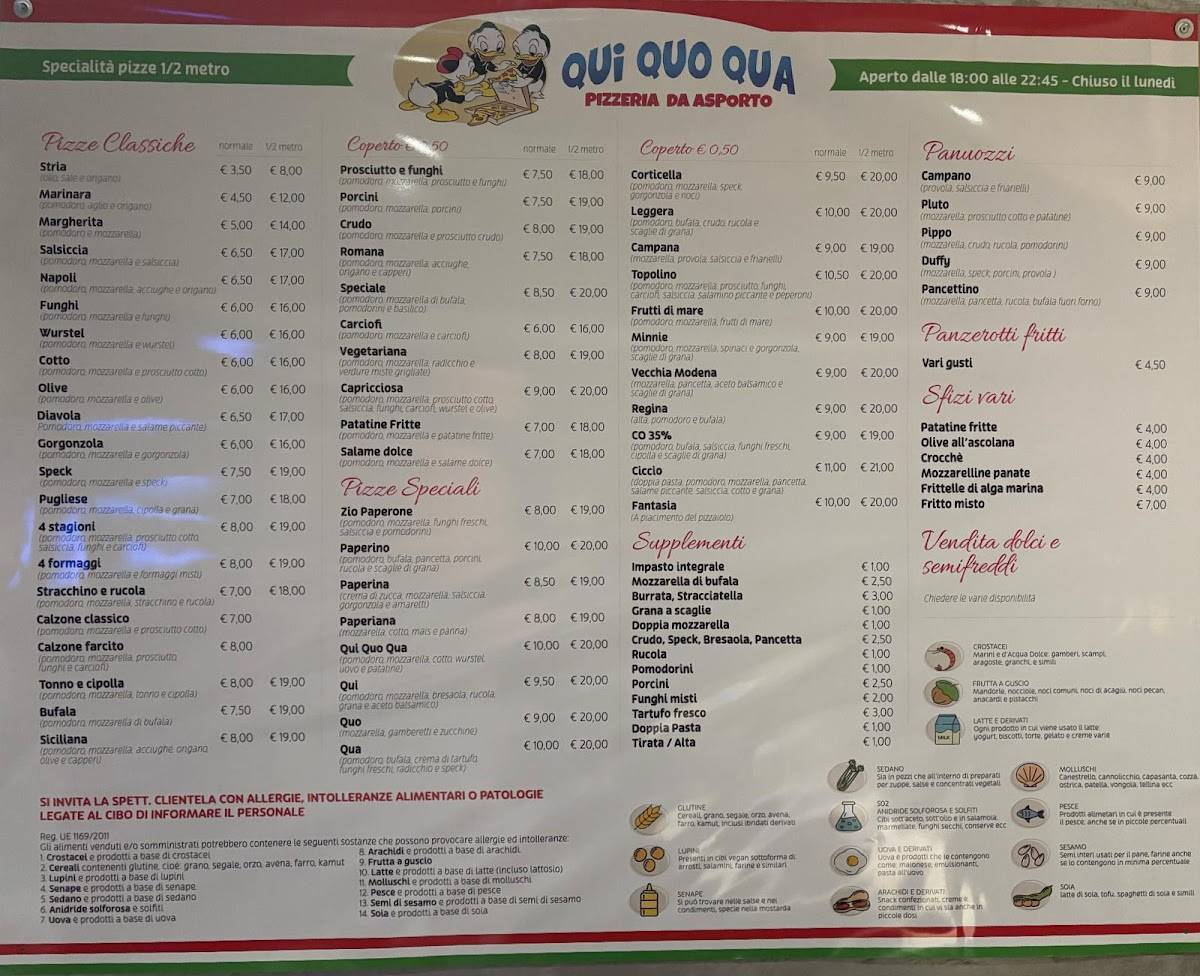 Menu da Pizzeria Qui Quo Qua, Corticella
