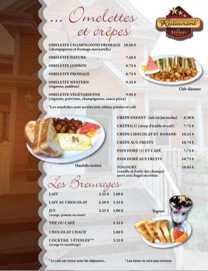 Menu au Restaurant Des 3 Étoiles, Saint-Cyrille-de-Wendover, 485 Rue St ...