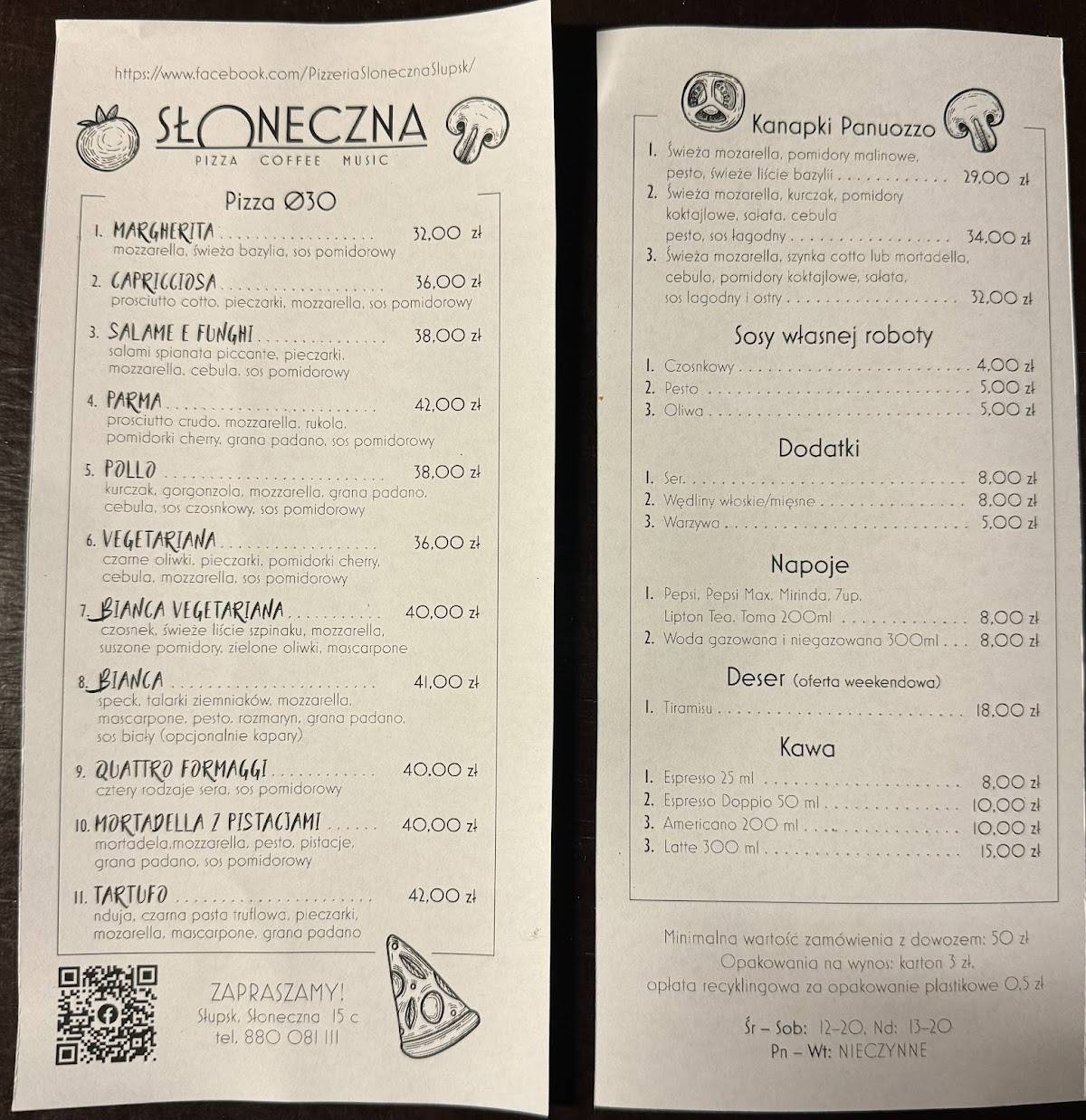 Menu at Pizzeria SŁONECZNA Słupsk, Slupsk