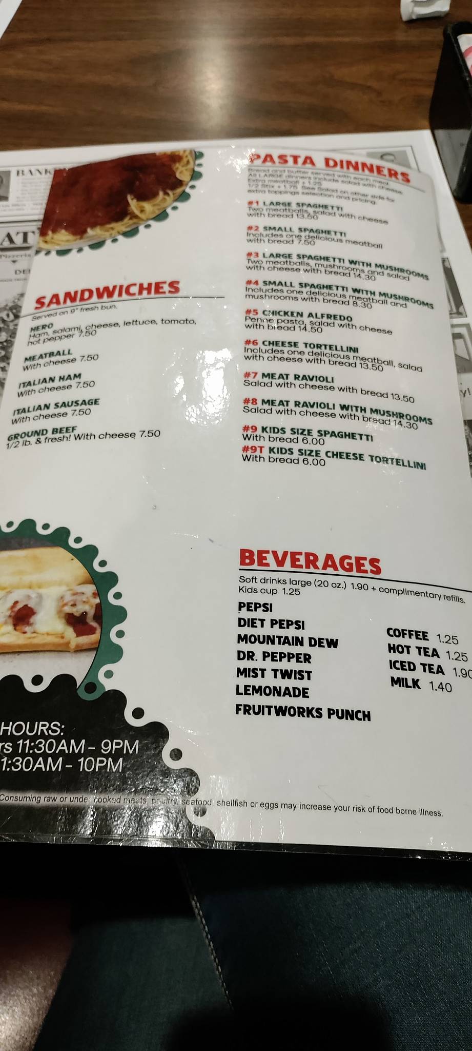 Menu at Tat's Pizzeria, Zanesville