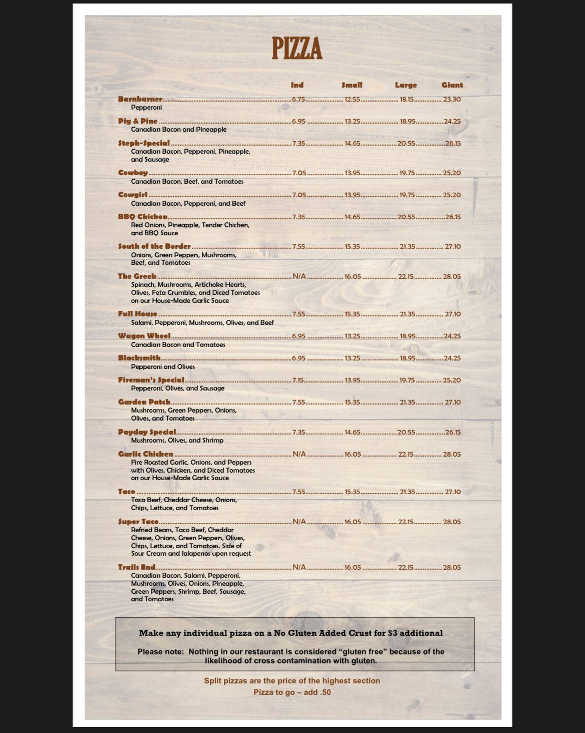 Menu at The Home Place Restaurant, Silverton