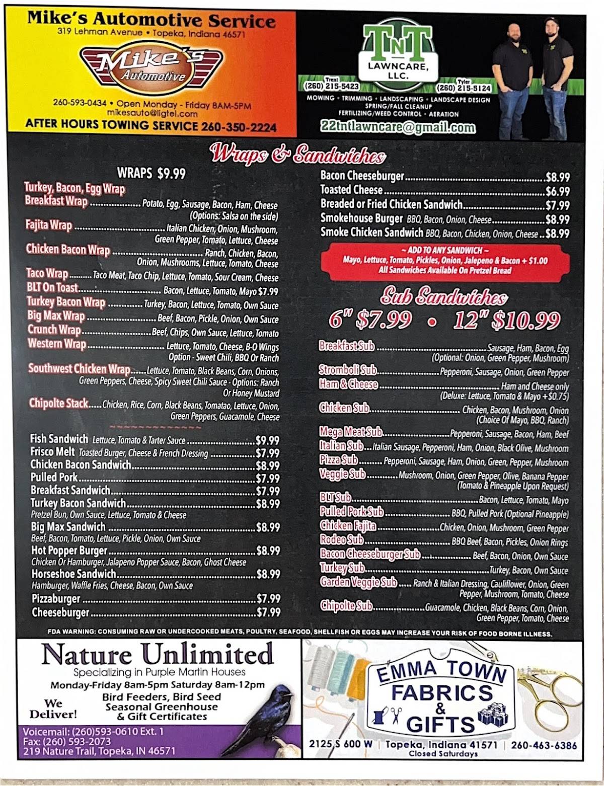 Menu at Topeka Pizza pizzeria, Topeka