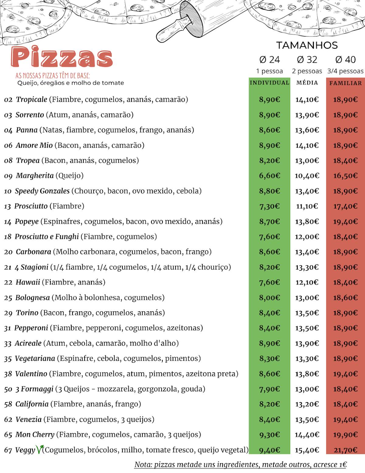 Menu em Pizzeria Toscana, Marinhais