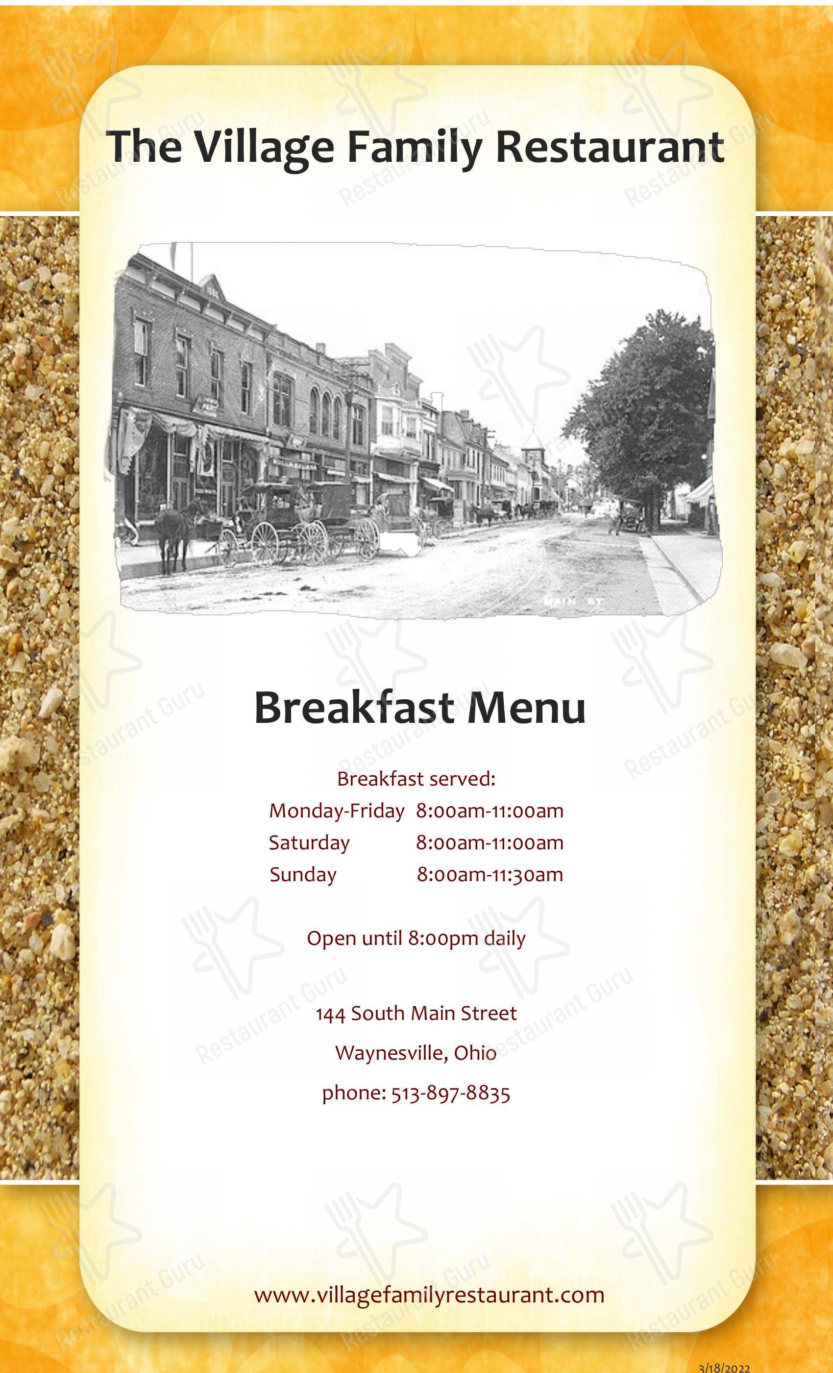 Menu at Village Family Restaurant, Waynesville
