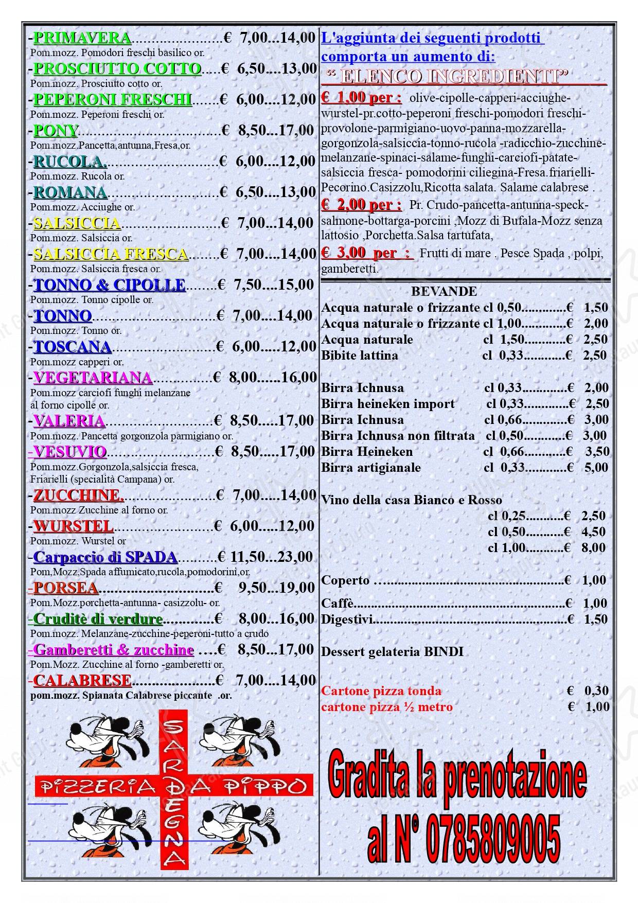Menu da Pizzeria "DA PIPPO", Bortigali