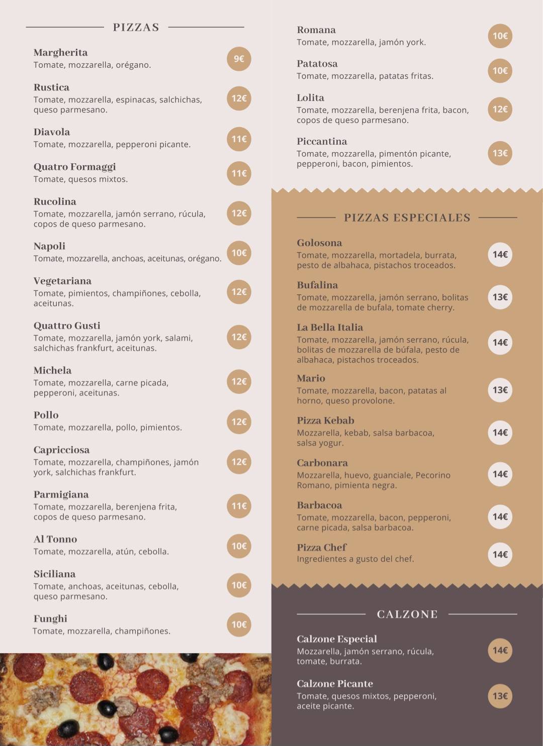 Carta de Pizzeria italiana MICHELA Lerma, Lerma