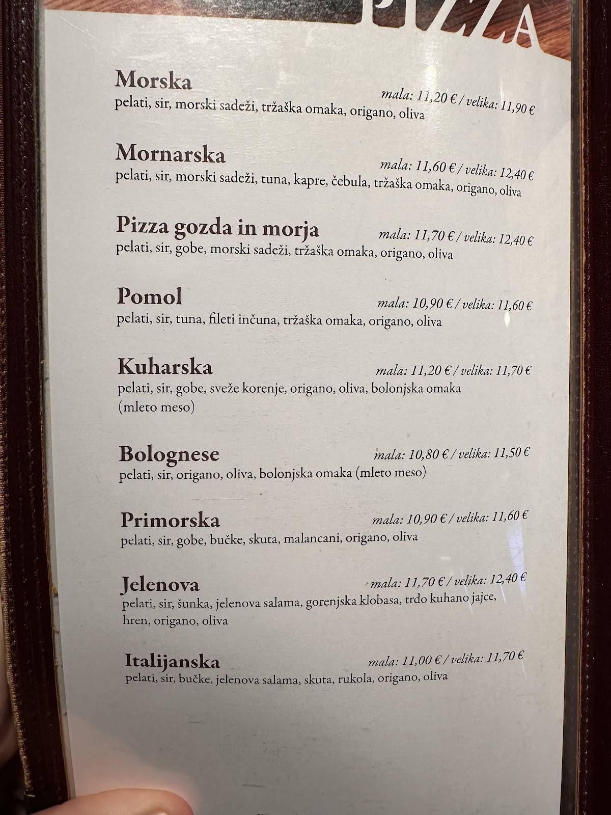 Speisekarte von Pizzerija Laterna restaurant, Ljubljana