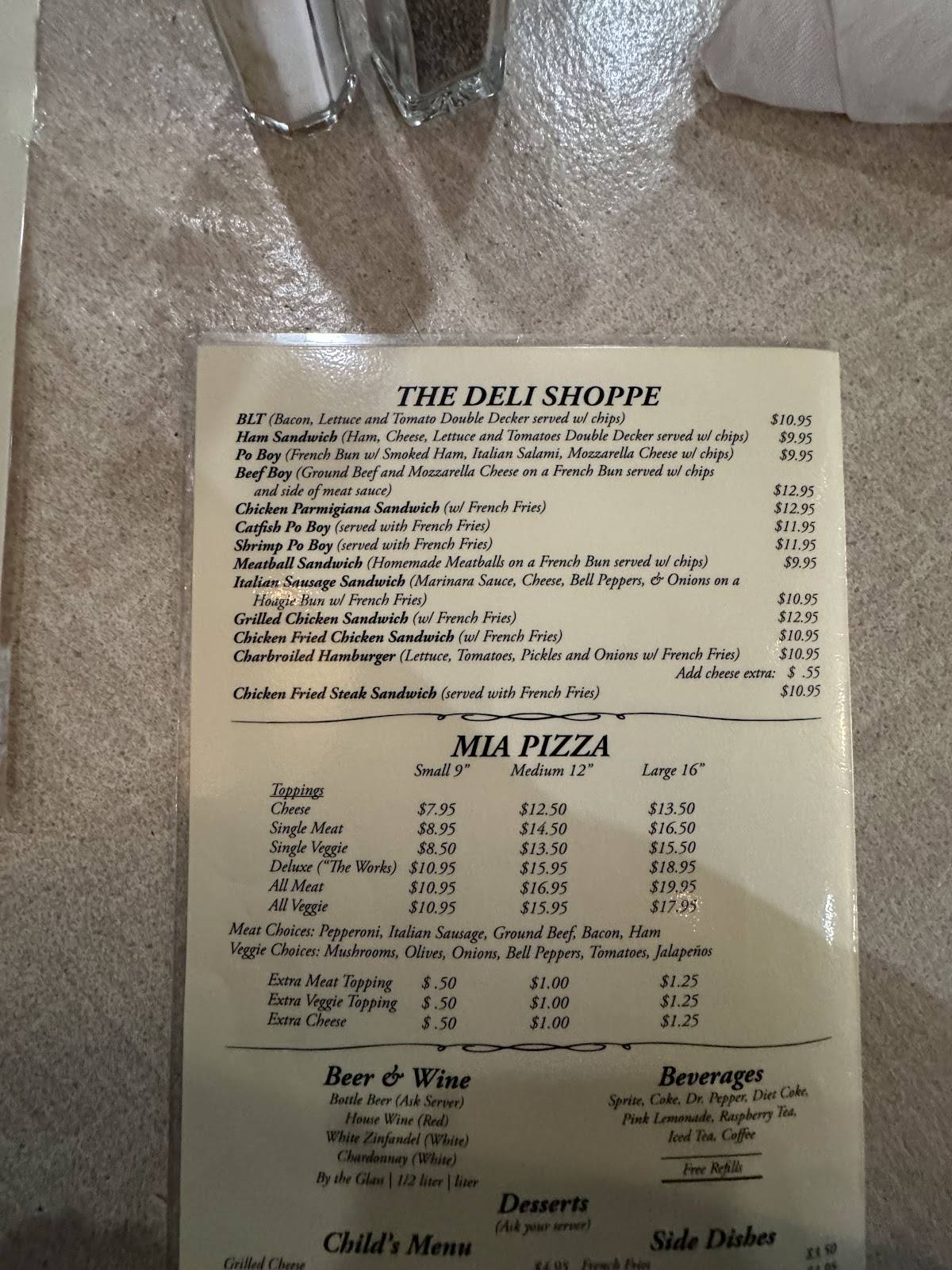 Menu at Pizzini's Italian Restaurant, Houston