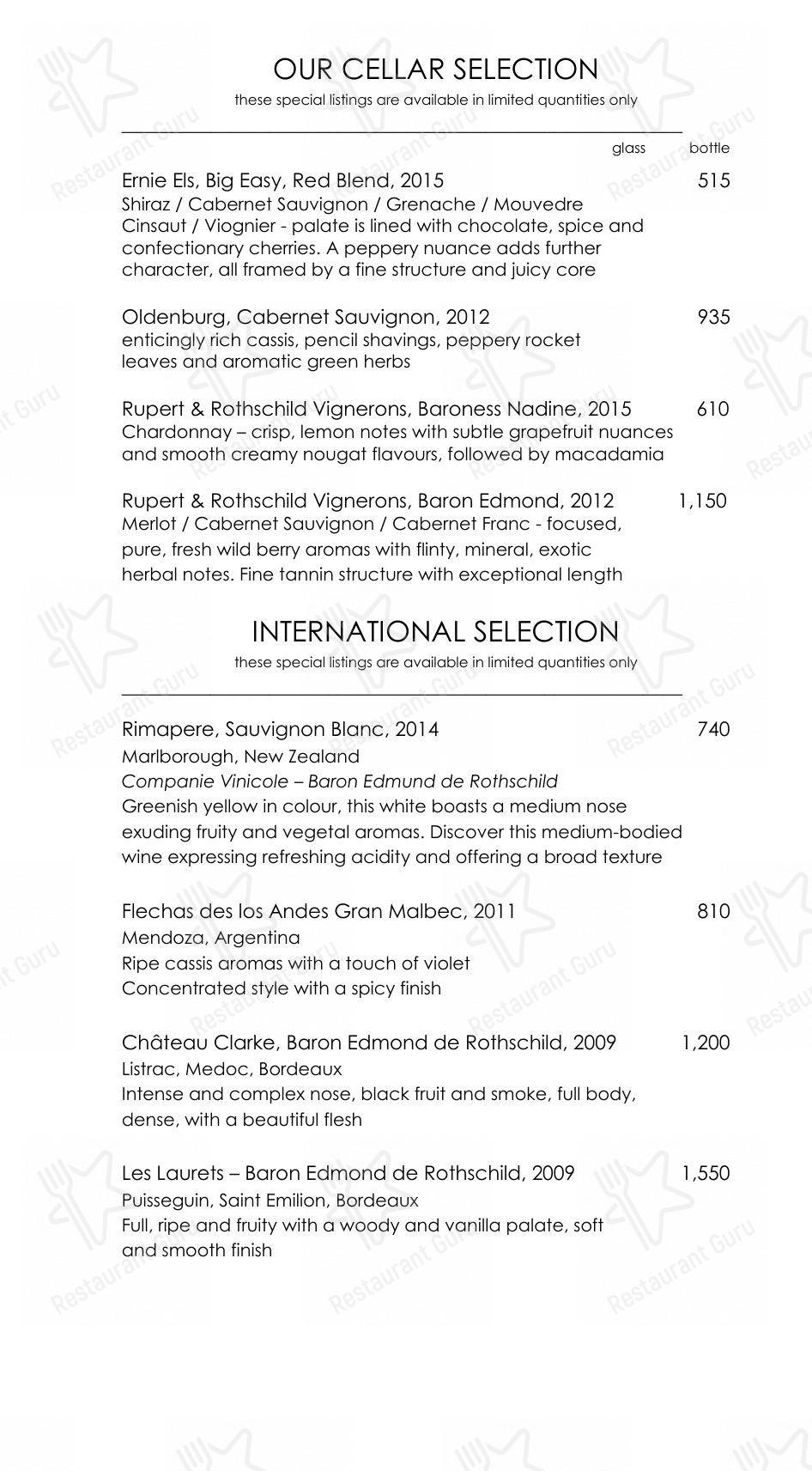 Menu at Planet Bar, Cape Town, 76 Orange St