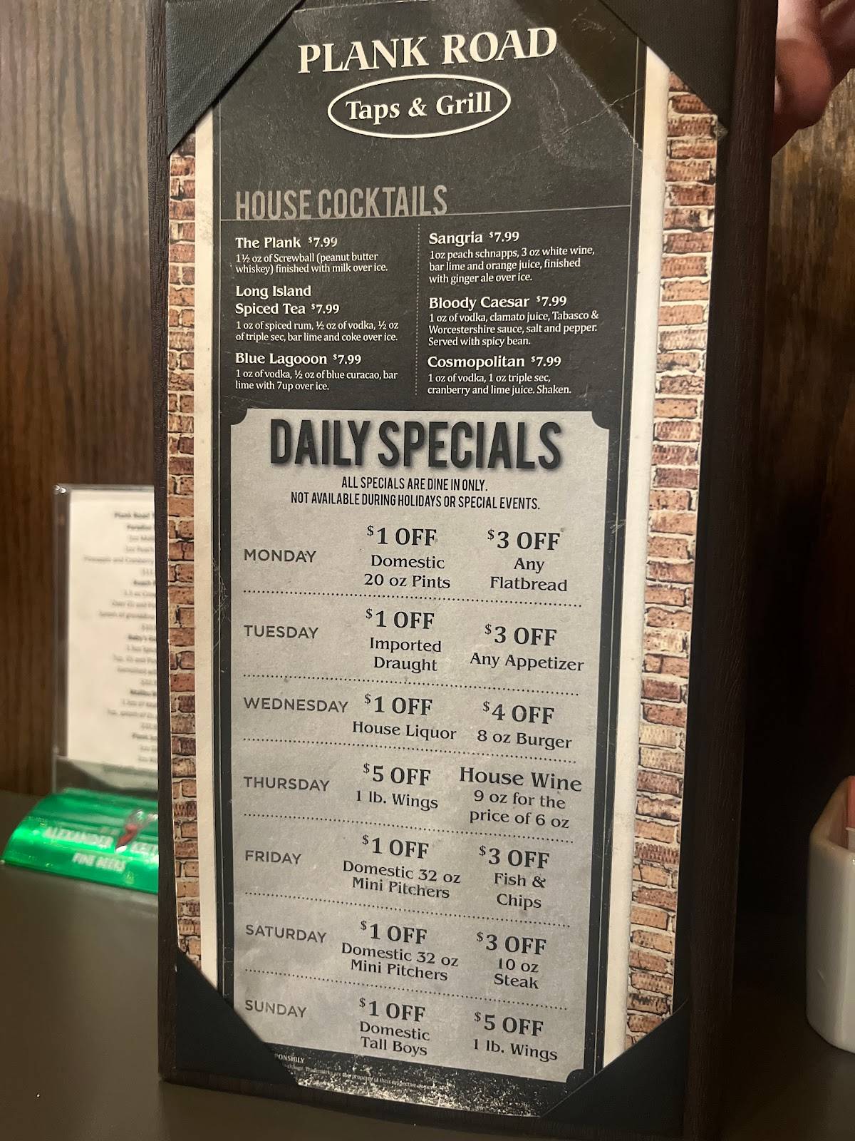 Menu at Plank Road Taps & Grill pub & bar, Hagersville