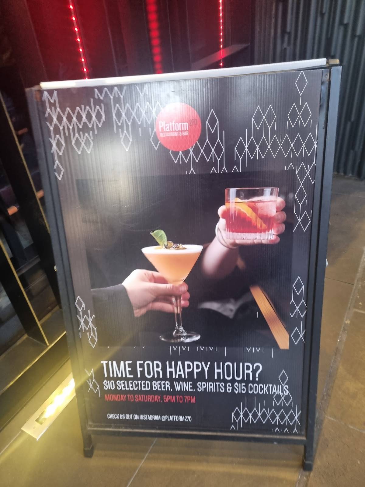 Menu at Platform 270 restaurant, Melbourne